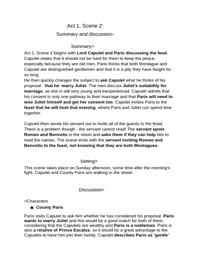Romeo and Juliet (Act 1, Scene 2+3) Summary | PDF | Characters In Romeo ...