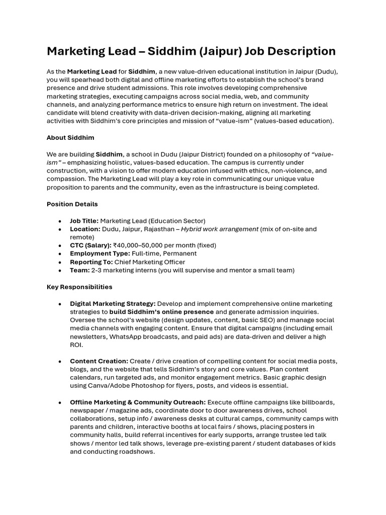 Marketing Job Description VF | PDF | Digital Marketing | Social Media