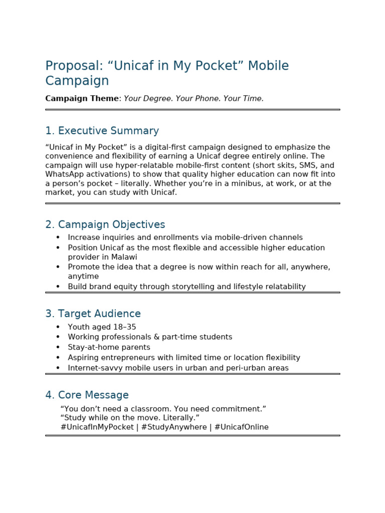 Unicaf in My Pocket Proposal | PDF