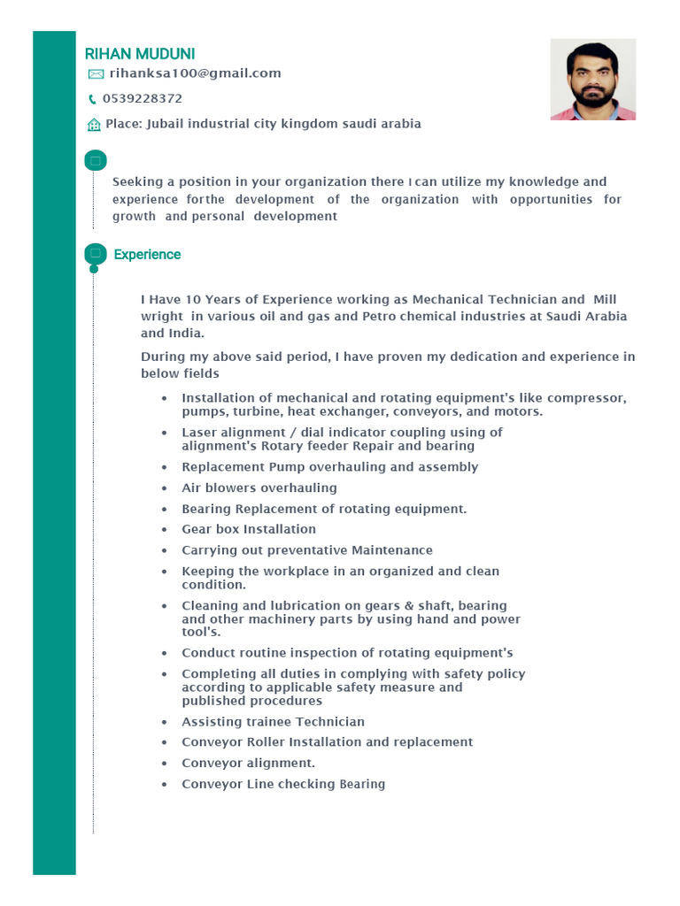 Mechanical Technicians Mill Wright CV 2025 | PDF | Bearing (Mechanical ...