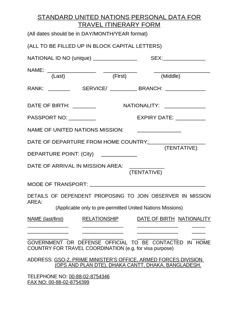 6.travel Itinerary Form (Editable) | PDF