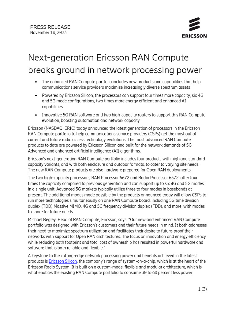 Next-Generation Ericsson RAN Compute | PDF | Ericsson | Automation