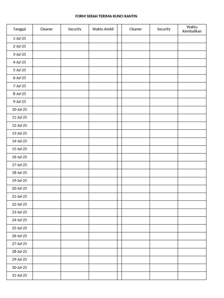 Form Serah Terima Kunci Kantin | PDF