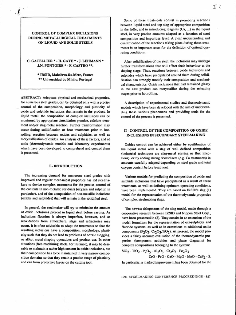 Control of Complex Inclusions During Metallurgical Treatments On Liquid ...