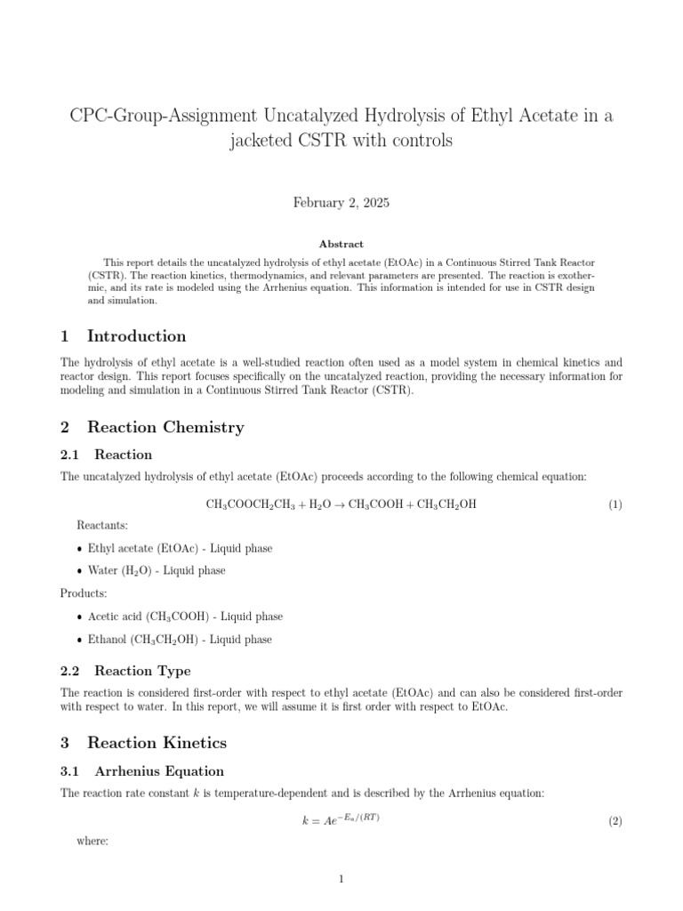 CPC CSTR Controller - Design-Assignment Final | PDF | Chemical Kinetics | Reaction Rate