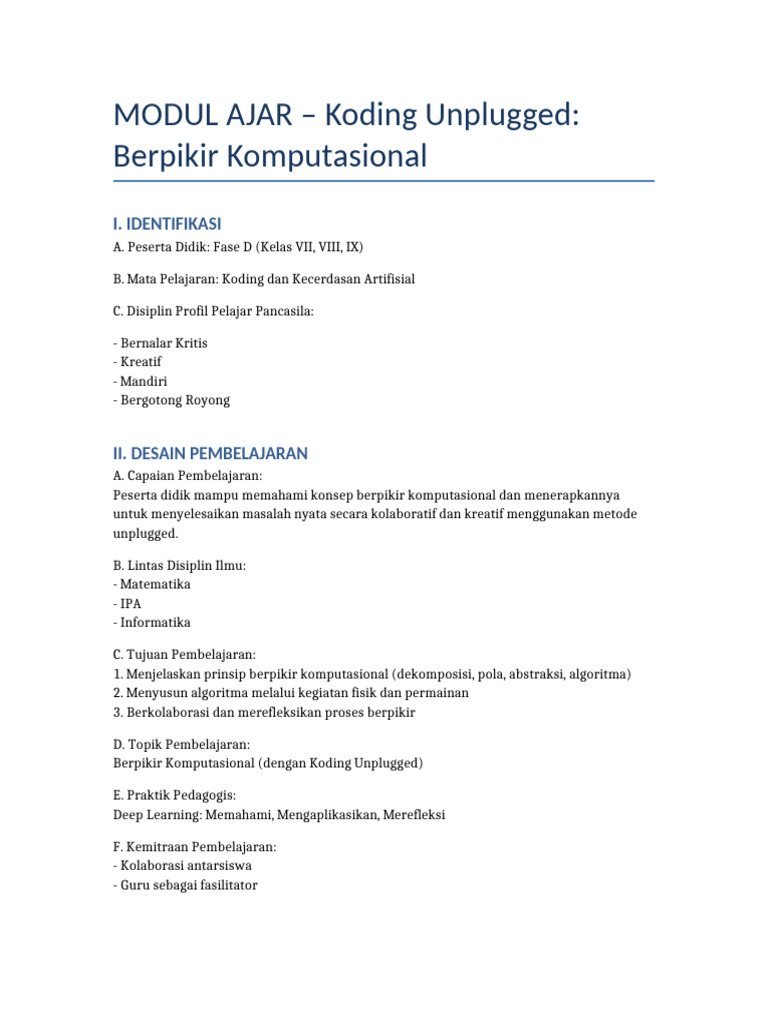MODUL Koding Unplugged Berpikir Komputasional | PDF