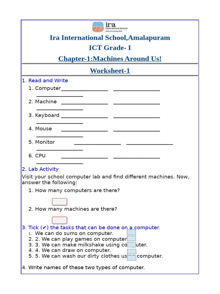 Machines Around Us: Grade 1 Worksheet | PDF