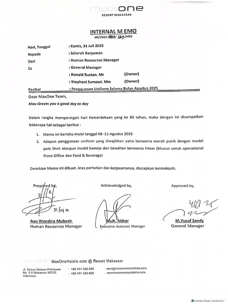 Memo Penggunaan Uniform 17 - An 2025 | PDF