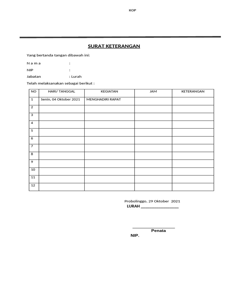 Surat Keterangan Tidak Absen | PDF