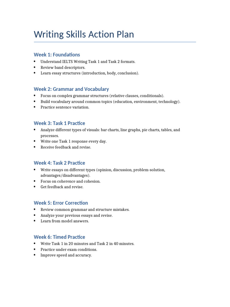 IELTS Writing Skills Action Plan | PDF