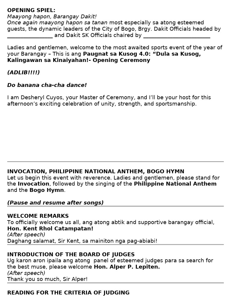 Basketball Opening Ceremony Script | PDF
