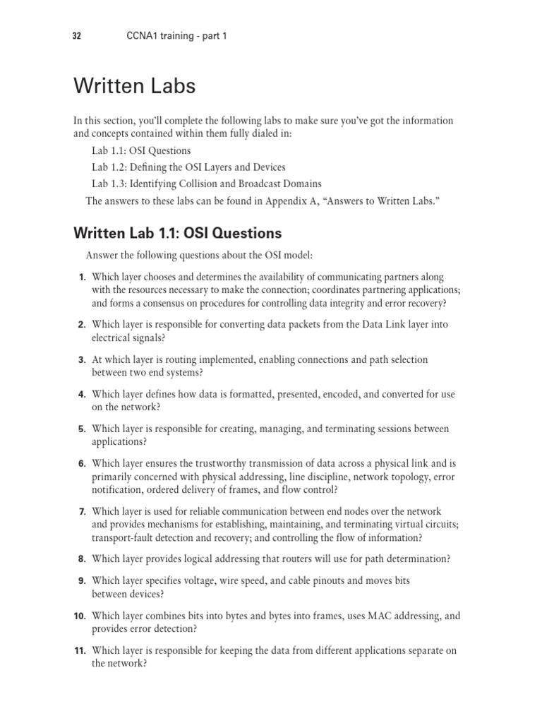 CCNA1 OSI Model Labs and Questions | PDF | Transmission Control ...