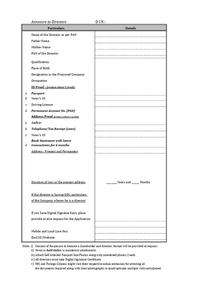 Director Information Annexure Form | PDF