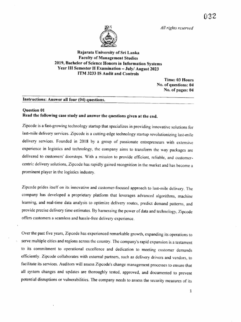 ITM 3233 - Is Audit and Controls | PDF