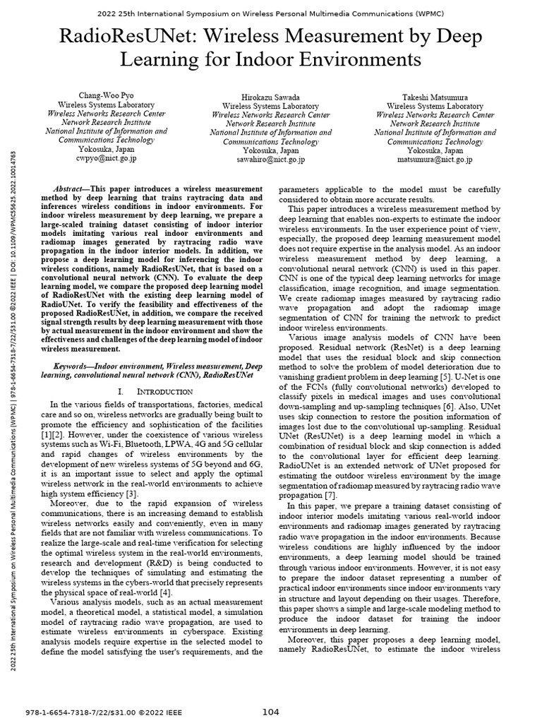 RadioResUNet Wireless Measurement by Deep Learning For Indoor ...