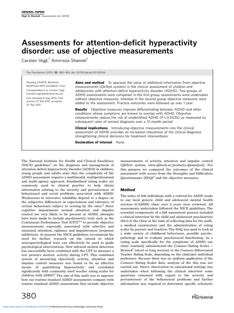 ADHD Assessments: Impact of Objective Measures | PDF | Attention ...