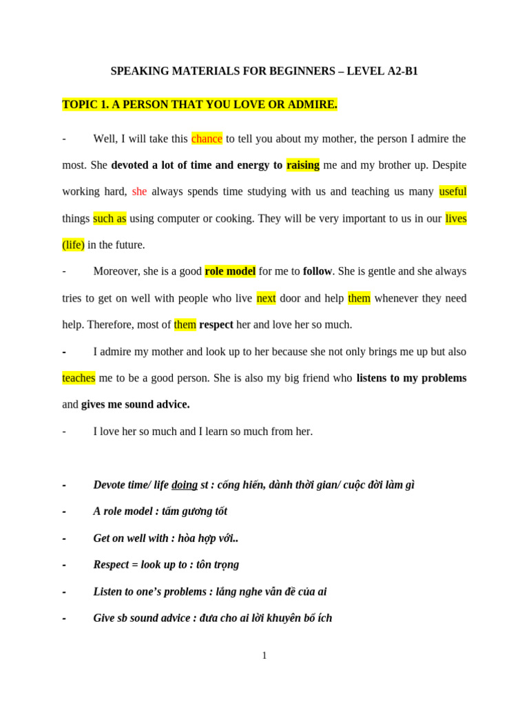 Beginner Speaking Materials A2-B1 | PDF | Vietnam