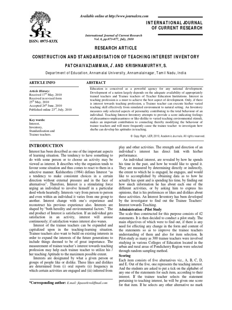 Teaching Interest Inventory | PDF | Teachers | Psychological Concepts