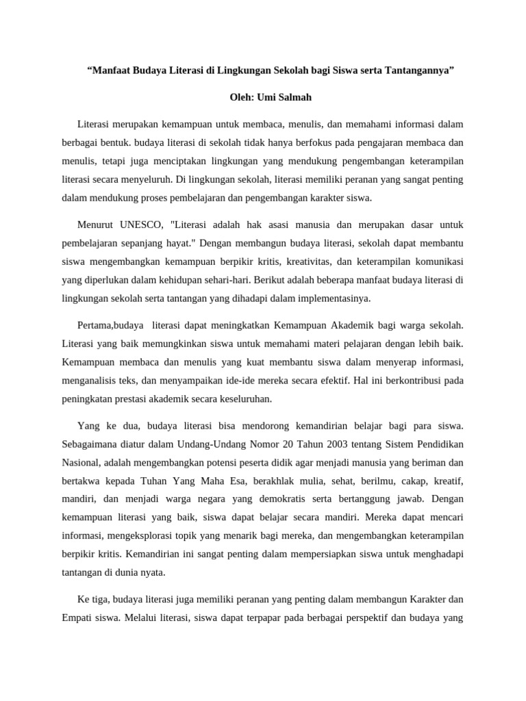 Manfaat Literasi di Sekolah untuk Siswa | PDF