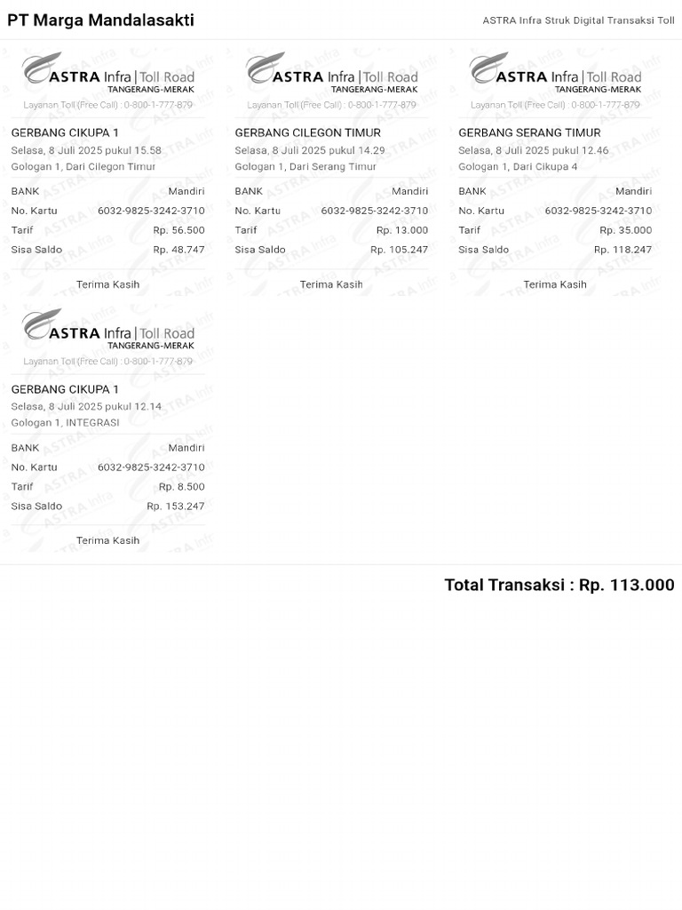 ASTRA Infra Struk Digital Transaksi Toll - 202578181553 | PDF