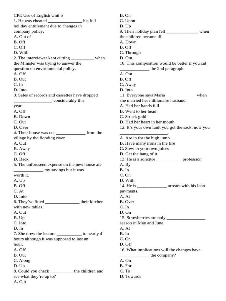 CPE Use of English Unit 5 | PDF