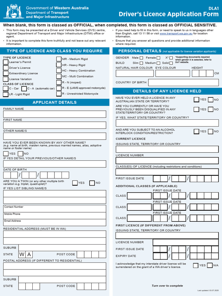 LBU F DL DLA 1 DriversLicenceApplication | PDF | Driver's License | Identity Document