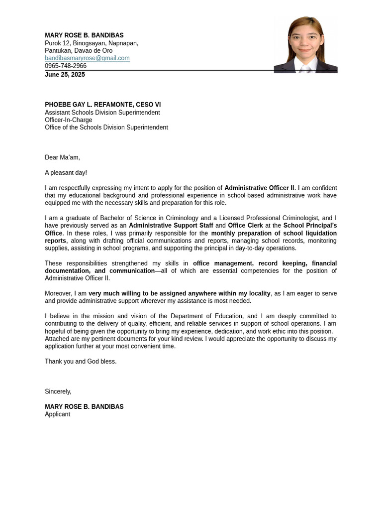 Application Letter AoII | PDF