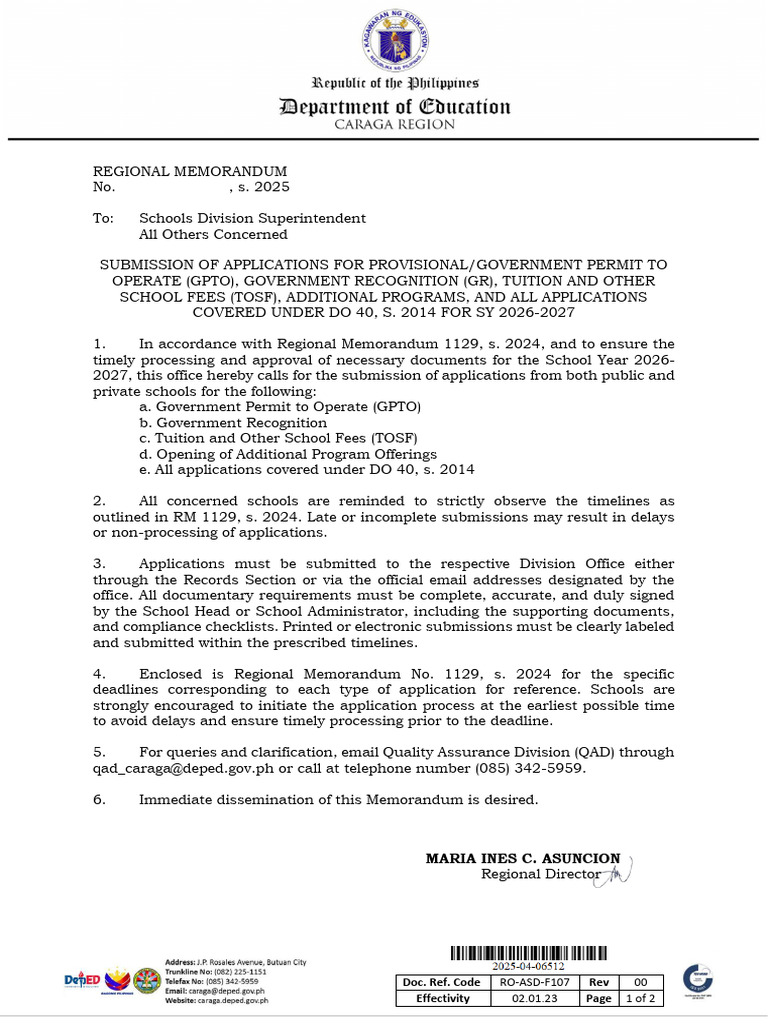 Call For Submission of Applications For Sy 2025-2026 | PDF