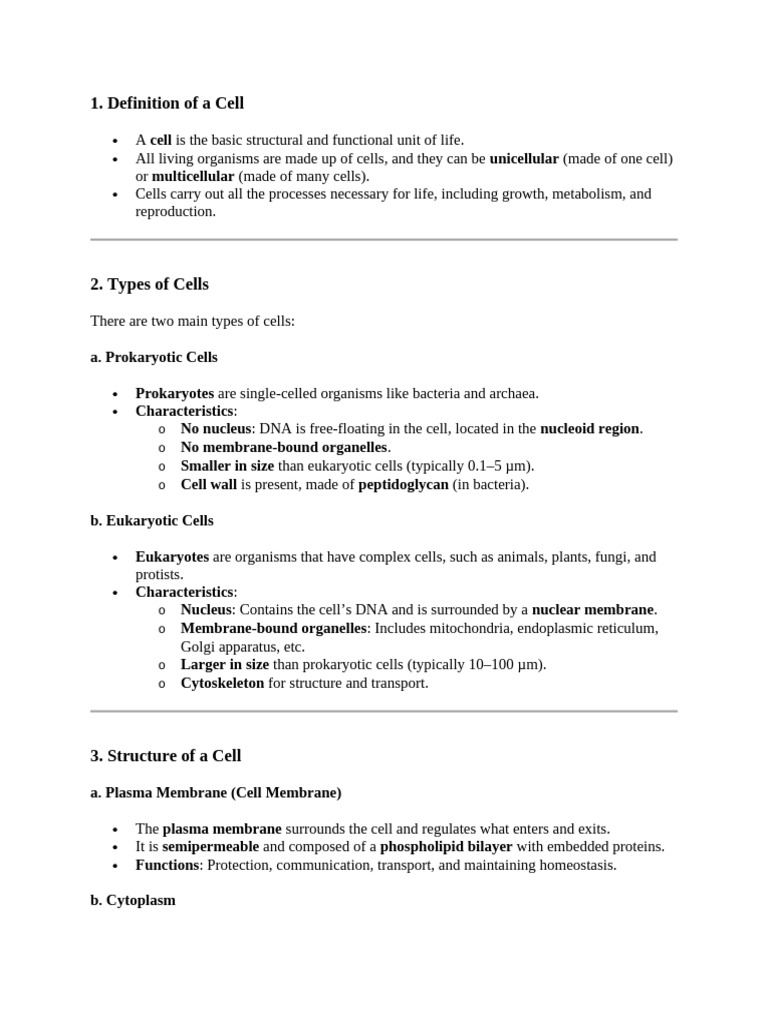 Biology Cells Olevels Notes for Students | PDF | Cell (Biology ...
