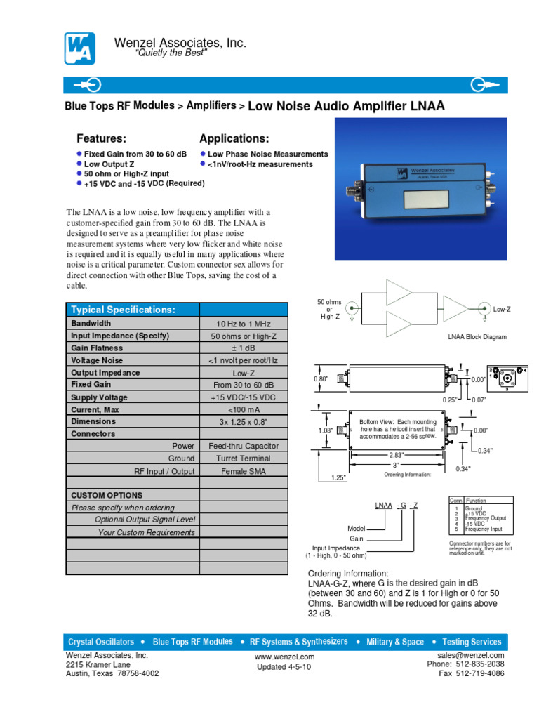 Low Noise Audio Amplifier LNAA Specifications | PDF | Amplifier ...
