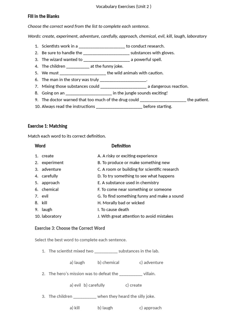 Vocabulary Exercises for Unit 2 | PDF | Chemistry
