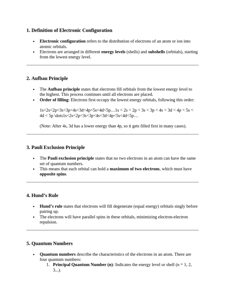 Chemistry Notes Electronic Connfiguratiopn | PDF | Electron ...