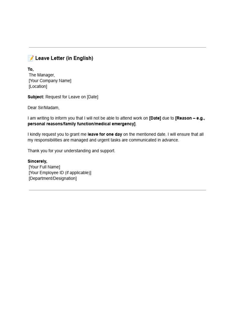 Leave Letter - Sample | PDF