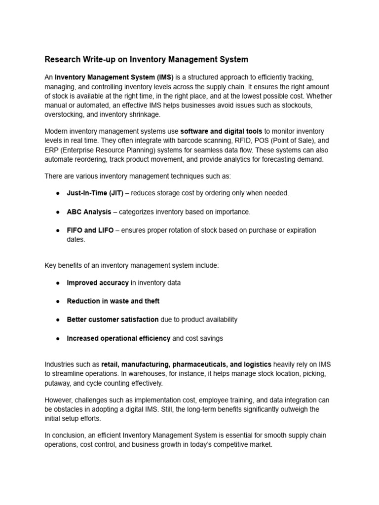 Research Write-Up On Inventory Management System | PDF