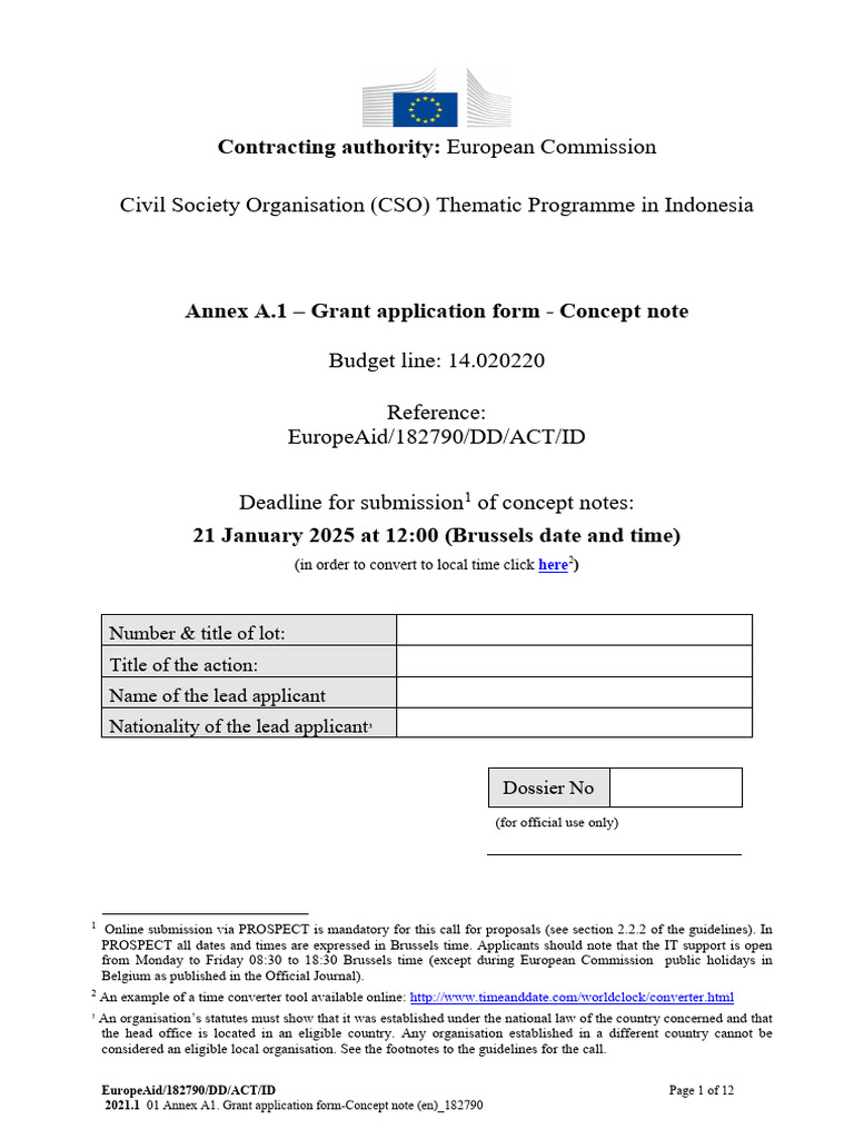 01 Annex A1. Grant Application Form-Concept Note (En) - 182790 | PDF | Audit | Evaluation