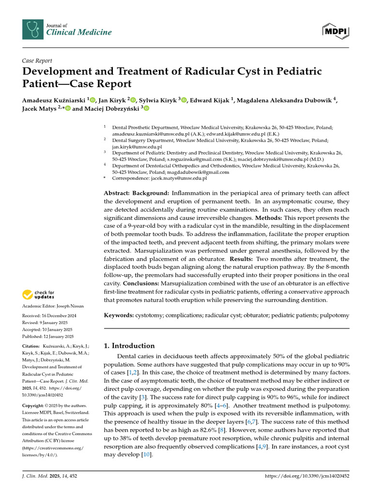 Development and Treatment of Radicular Cyst in Pediatric Patient-Case ...