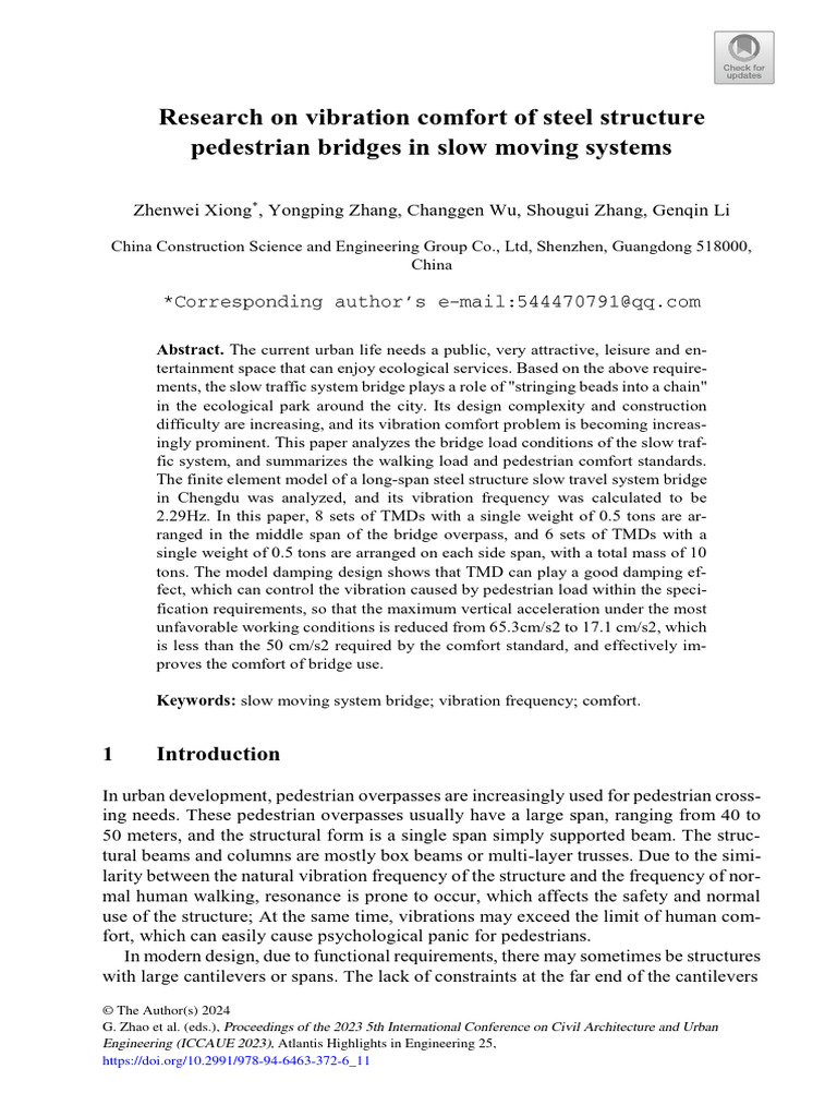 Research On Vibration Comfort of Steel Structure Pedestrian Bridges in ...