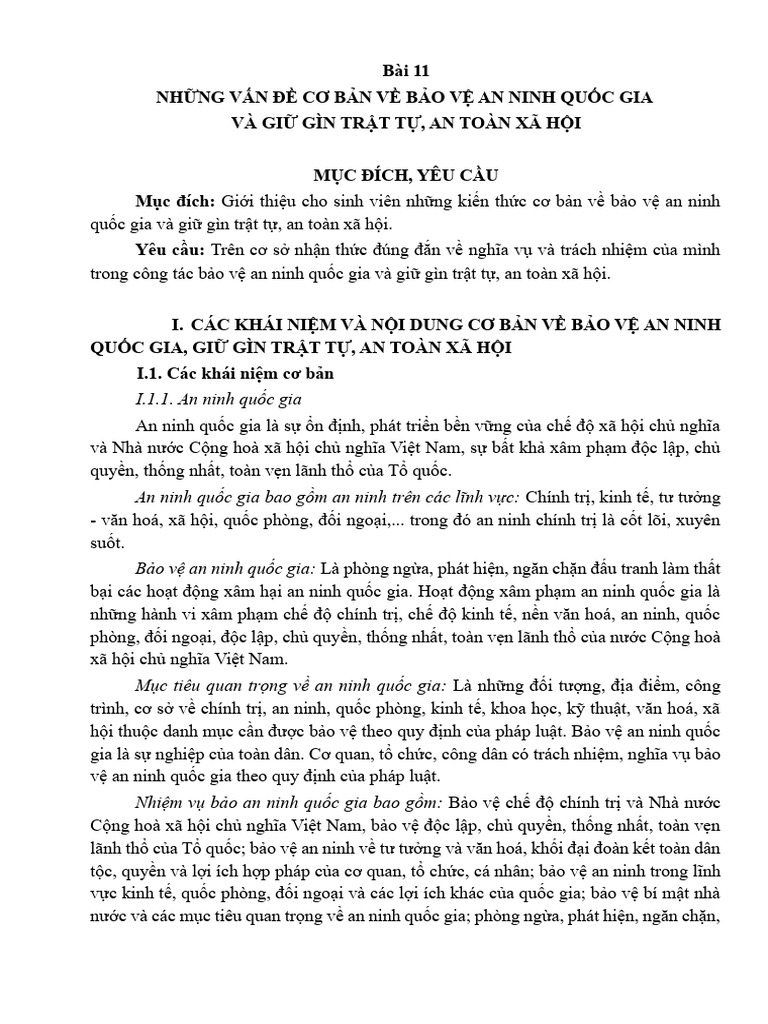 Bai Giang Bai 11 Nhung Van de Co Ban Ve Bao Ve an Ninh Quoc Gia Va Bao 1256 | PDF
