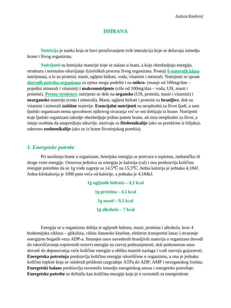 Ishrana i energetske potrebe ljudi | PDF