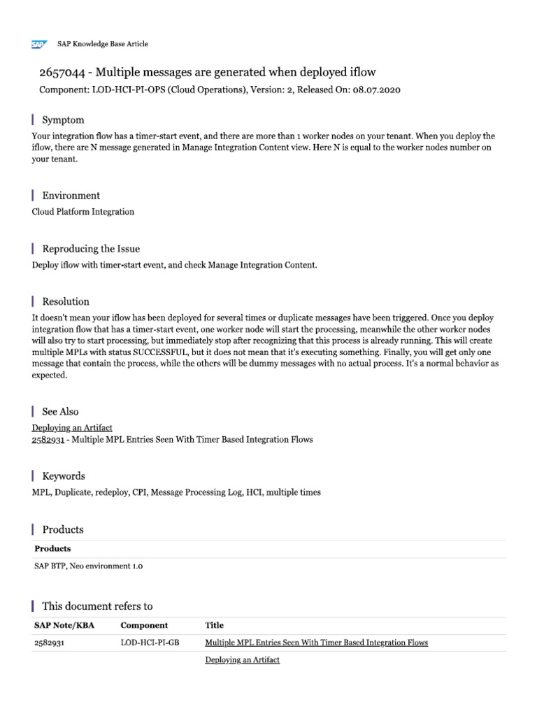 Multiple Messages Are Generated When Deployed Iflow | PDF
