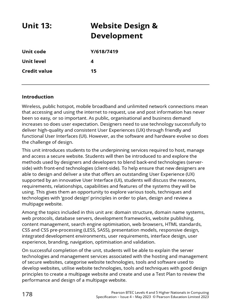 Unit 13 Website Design and Development | PDF | Websites | Web Design