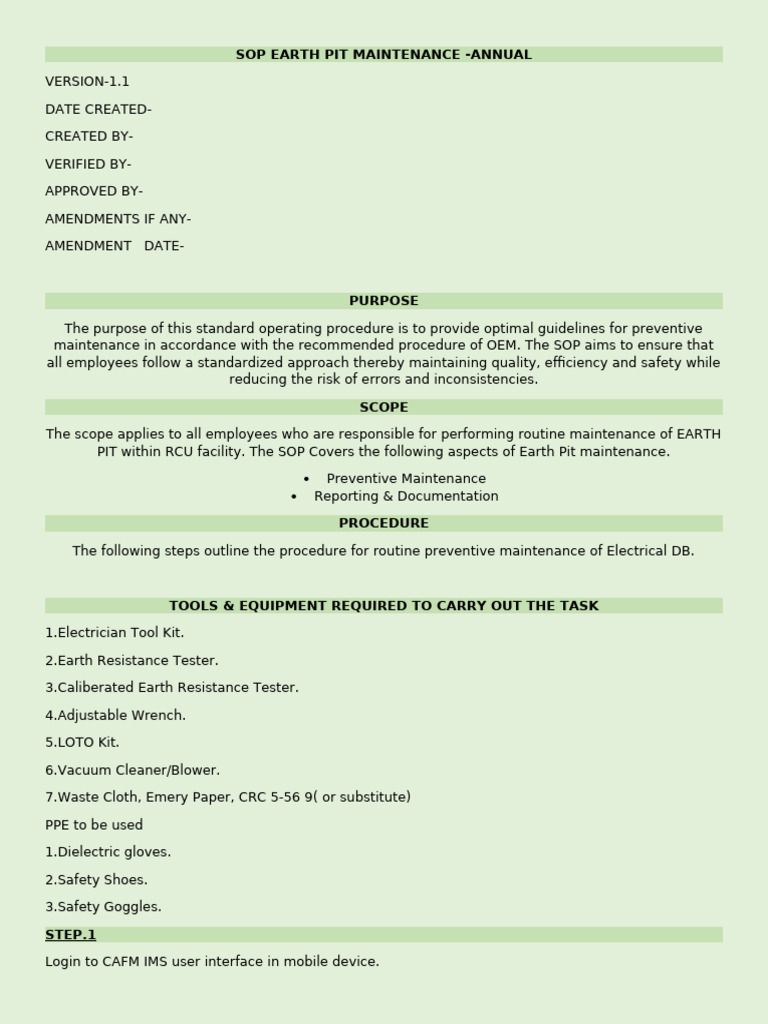 Annual Earth Pit Maintenance SOP | PDF | Personal Protective Equipment