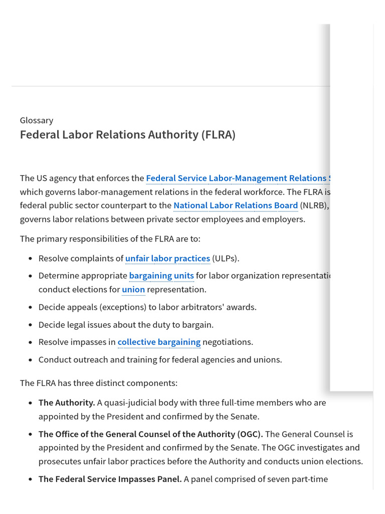 Federal Labor Relations Authority (FLRA) Practical Law | PDF | Unfair Labor Practice | National ...