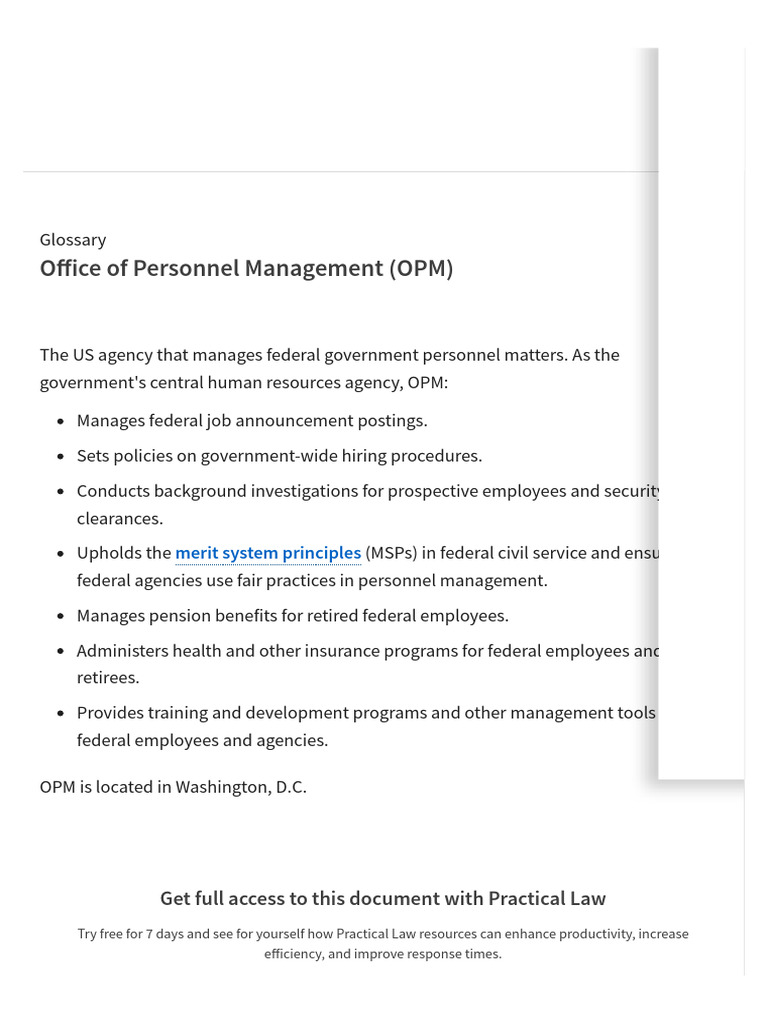OPM Functions and Responsibilities Explained | PDF | United States ...