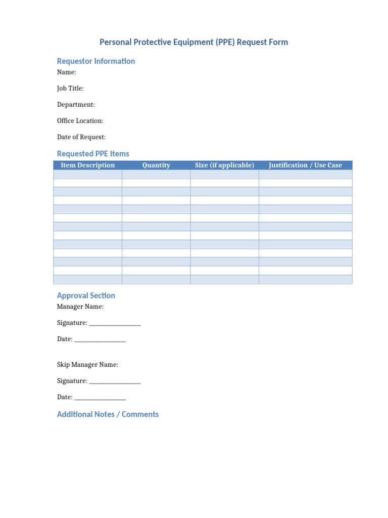 PPE Request Form Template | PDF