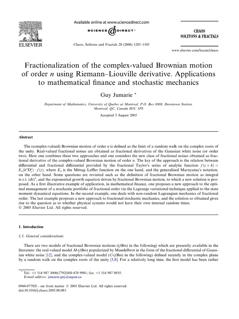Jumarie-Fractionalization of The Complex-ValuedBrownianMotion | PDF ...
