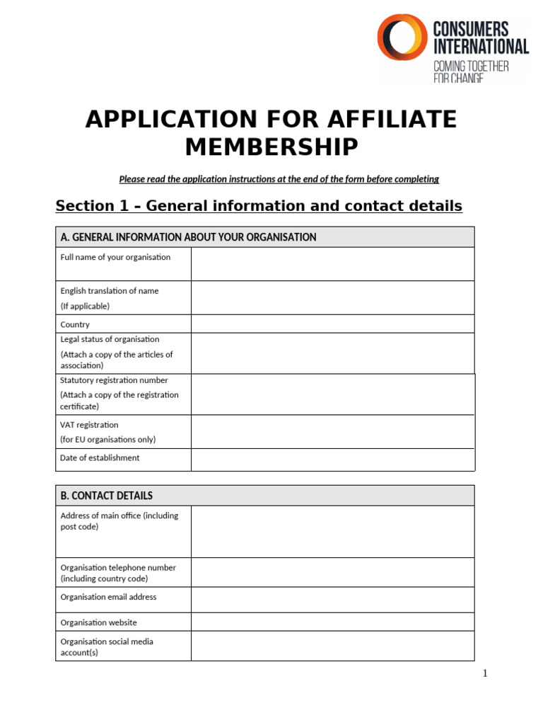 Affiliate membership - application form (1) | PDF | Government | Justice