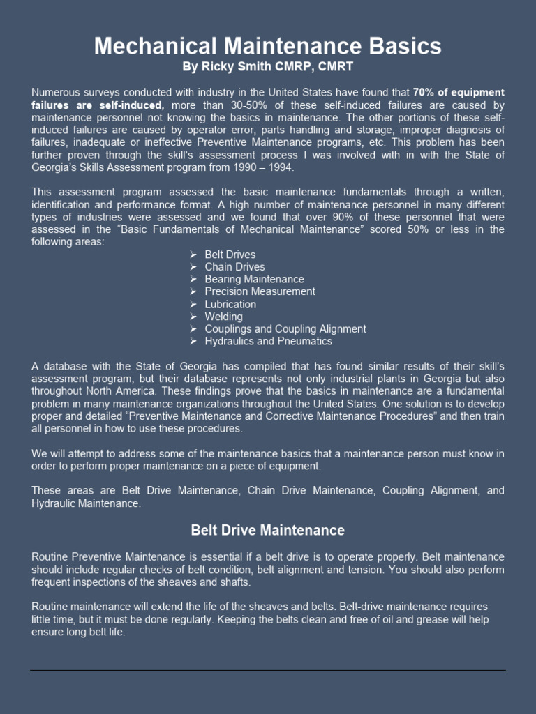 Mechanical Maintenance Basics 2 Pdf Belt Mechanical Equipment