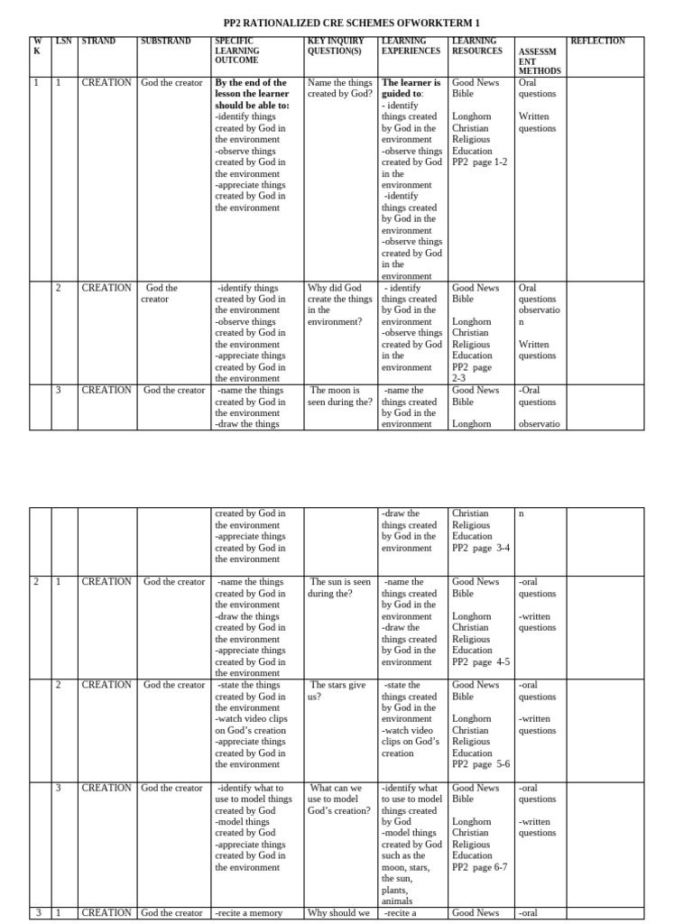 3333 Pp2 Rationalized Cre Schemes of Work Term 1 Longhorn | PDF ...