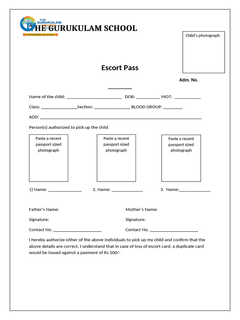 Escort Pass & Transport Form | PDF